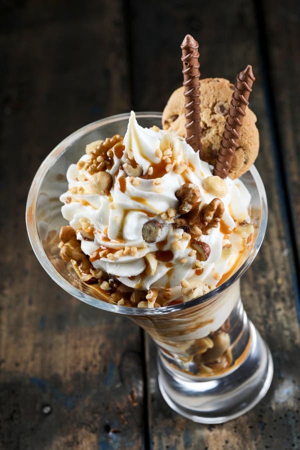 Hazelnut Ice Cream Sundae with Flakes Stock Photo - Image of flavoured ...