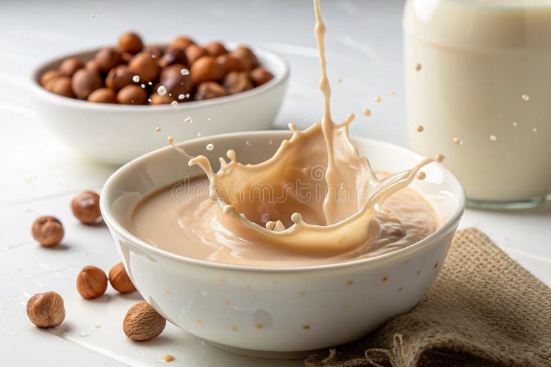 Hazelnut milk splash stock illustration. Illustration of vegan - 370347201
