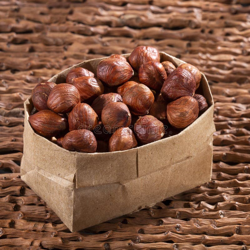Hazelnut Nuts in Paper Bag - Corylus Avellana Stock Photo - Image of ...