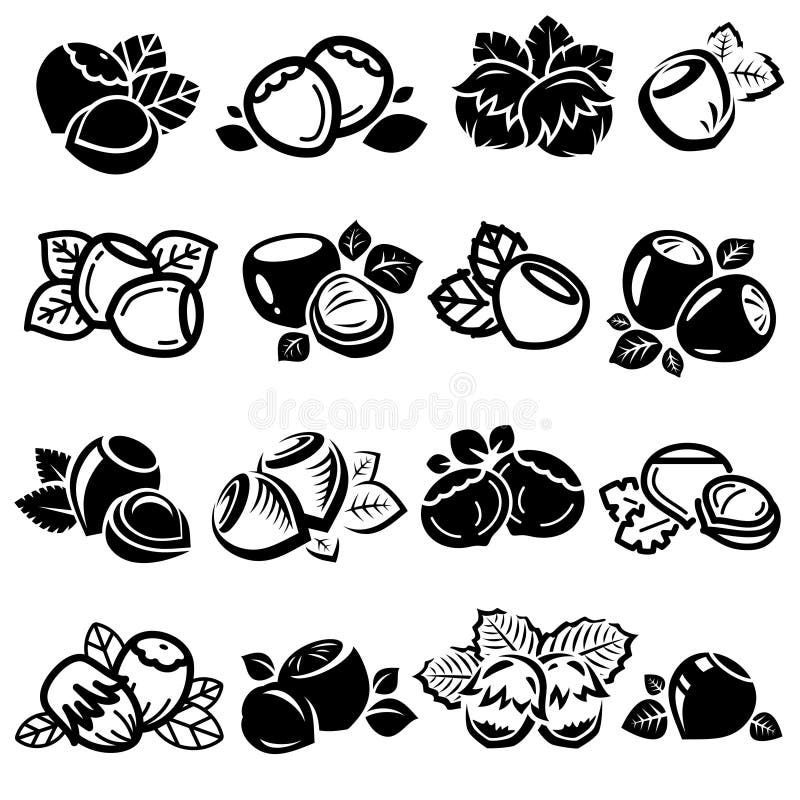 Hazelnut Nuts Set. Collection Icon Hazelnut Nuts Stock Vector ...