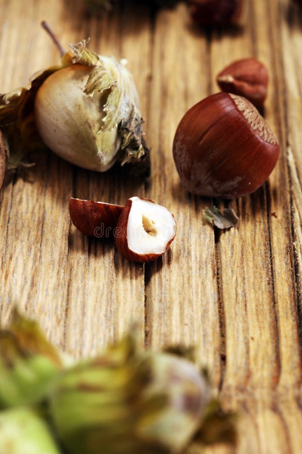 Hazelnut with Shell and Craked and Hazelnut Leaves. Stock Photo - Image ...