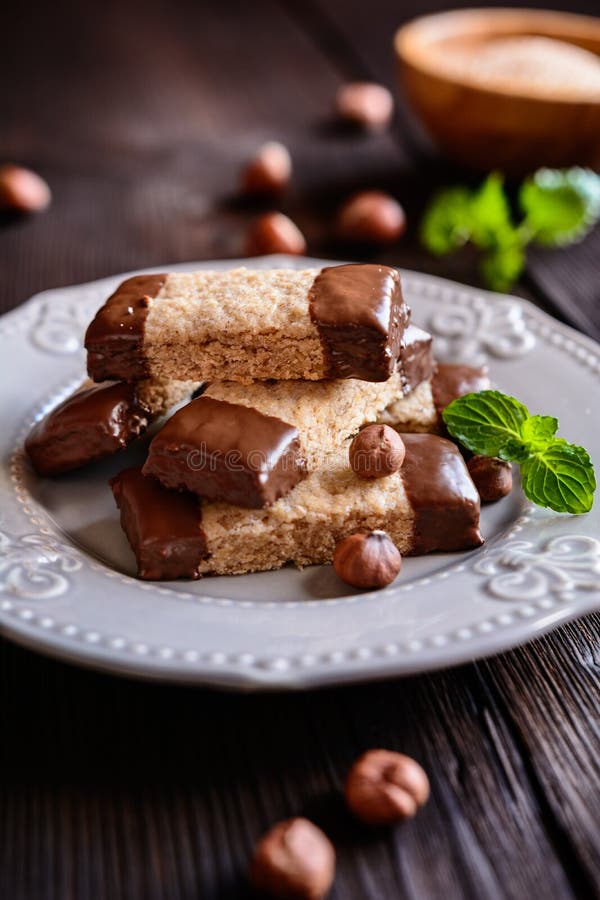Hazelnut Shortbread Sticks Dipped in Chocolate Stock Image - Image of ...