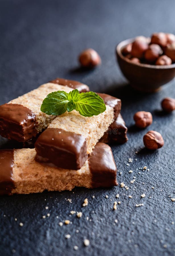 Hazelnut Shortbread Sticks Dipped in Chocolate Stock Image - Image of ...
