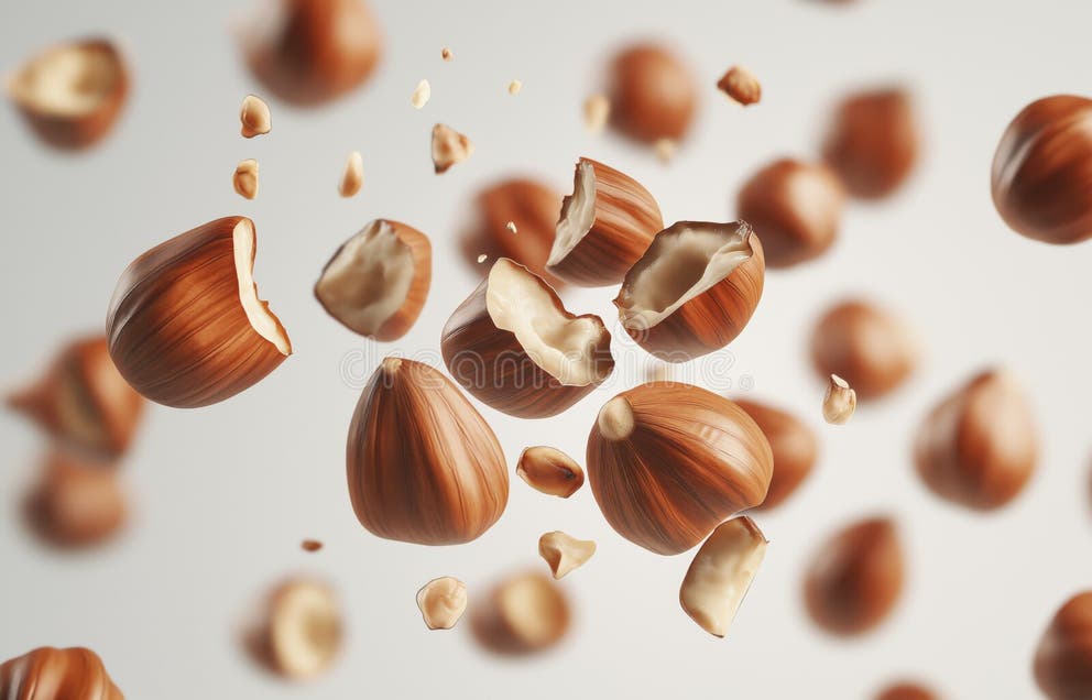 Hazelnut Splash with Cracked Nuts Isolated on White Background Stock ...