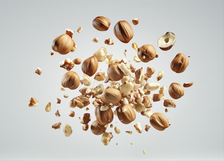 Hazelnut Splash with Cracked Nuts Isolated on White Background Stock ...