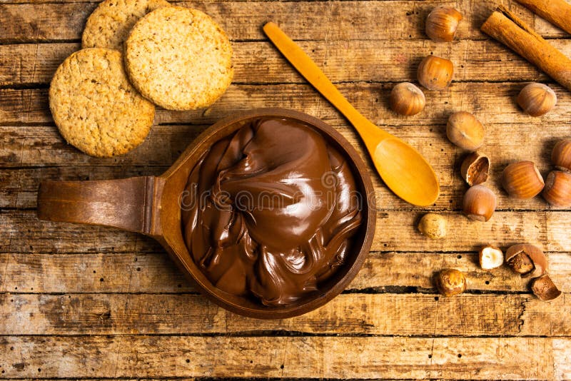 Hazelnut Spread Chocolate Cream in a Bowl Stock Image - Image of rustic ...