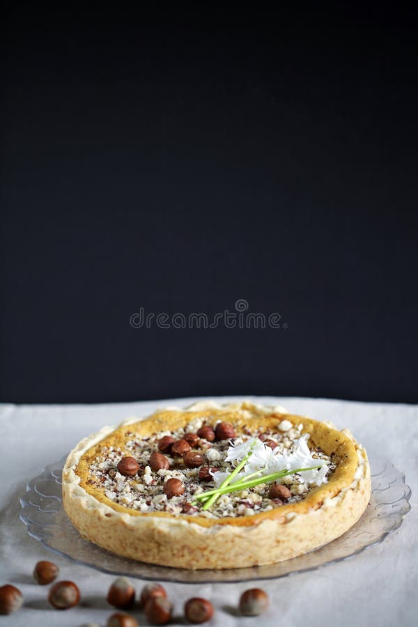 Hazelnut and White Chocolate Pie Dessert, Rustic Stock Image - Image of ...