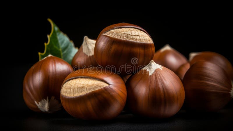 Hazelnuts on Black Background. Neural Network AI Generated Stock ...