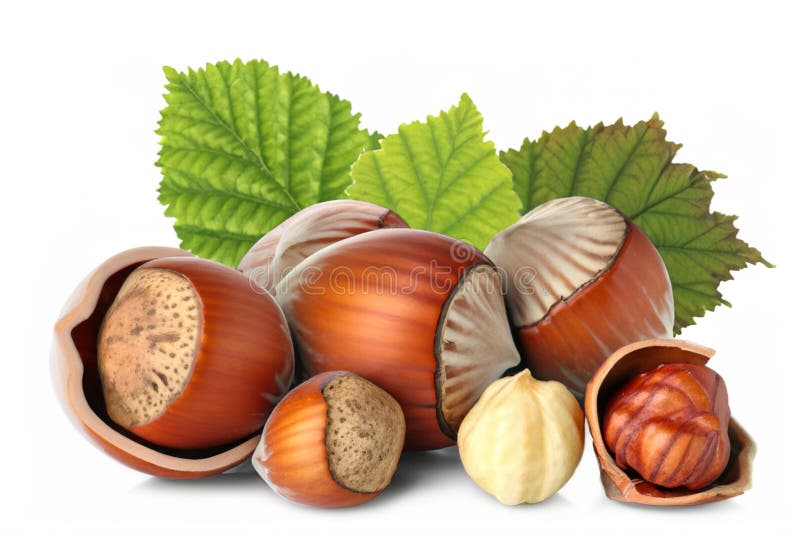 Hazelnuts-filberts in Shell, Whole with Leaves Isolated on White ...