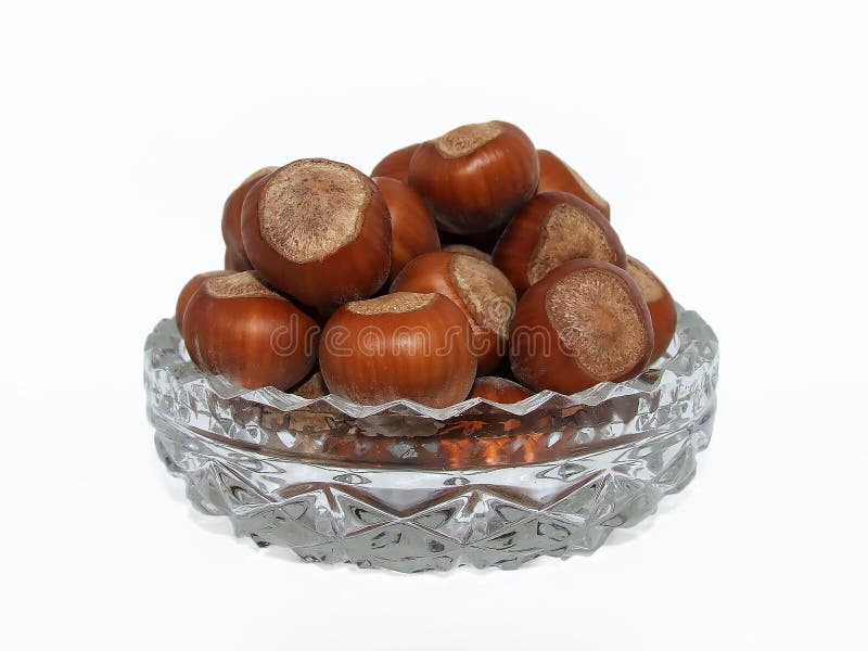 Hazelnuts in a glass bowl stock image. Image of bowl - 61343347