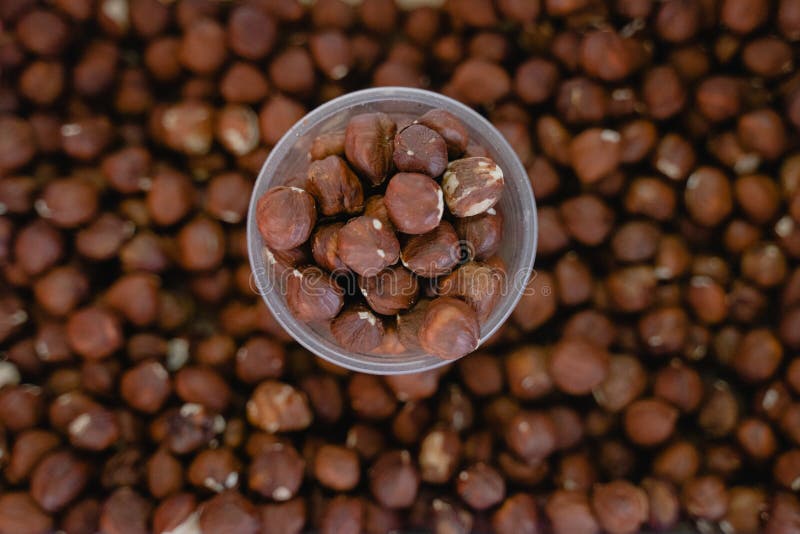 Hazelnuts in a Glass Top View Stock Photo - Image of peeled, market ...