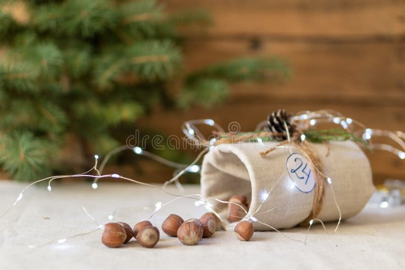 Hazelnuts are Poured Out of an Open Box Made of Eco-friendly Materials ...