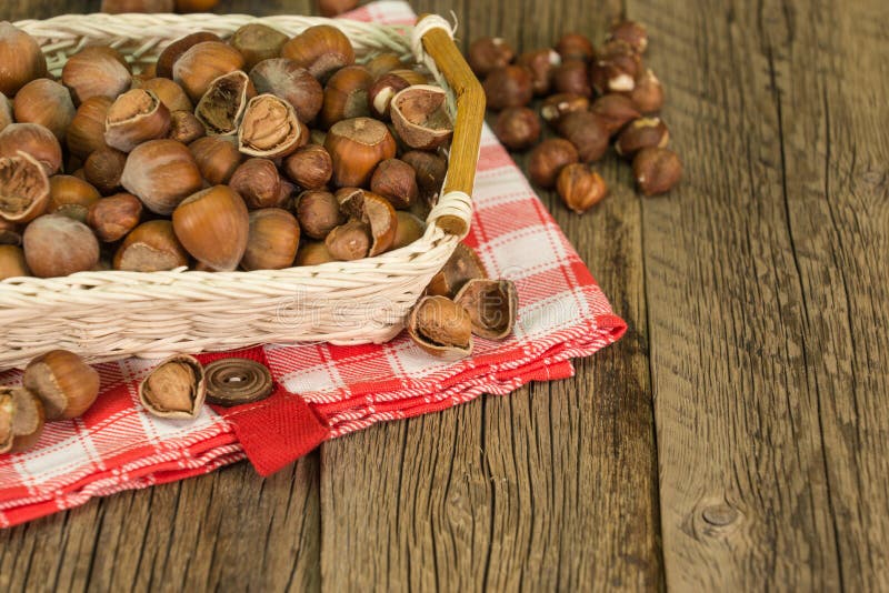 Hazelnuts in small wicker stock image. Image of closeup - 76340849