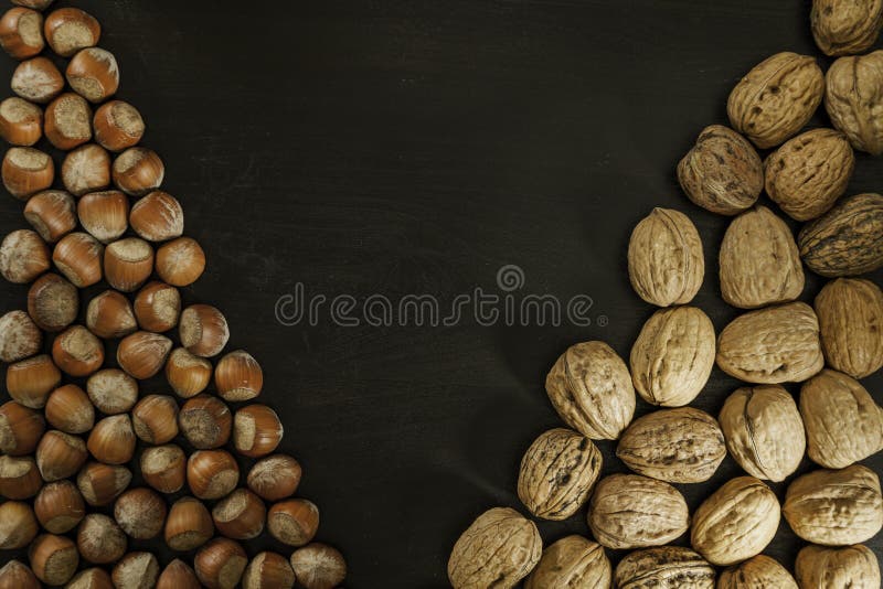 Hazelnuts Walnuts Triangle Dark Background Stock Photos - Free ...