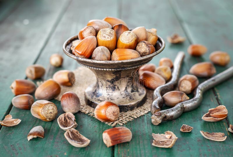 Hazelnuts on a Wooden Table Stock Image - Image of hard, closeup: 323091697
