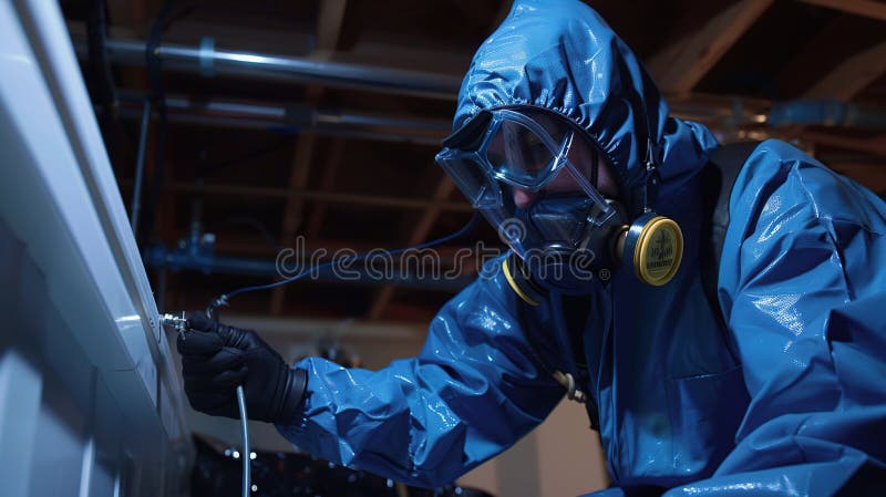 Hazmat Worker in a Blue Suit Stock Illustration - Illustration of mask ...