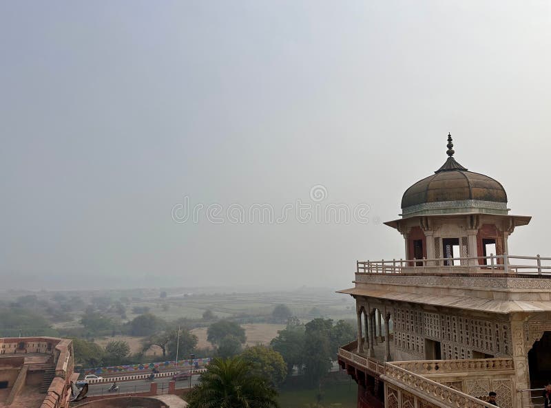 Hazy Agra View stock image. Image of tower, tree, arch - 355736589
