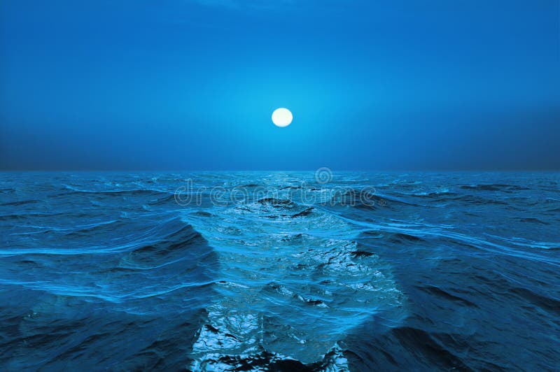 Hazy Full Moon Reflected on Rough Water Stock Photo - Image of moon ...