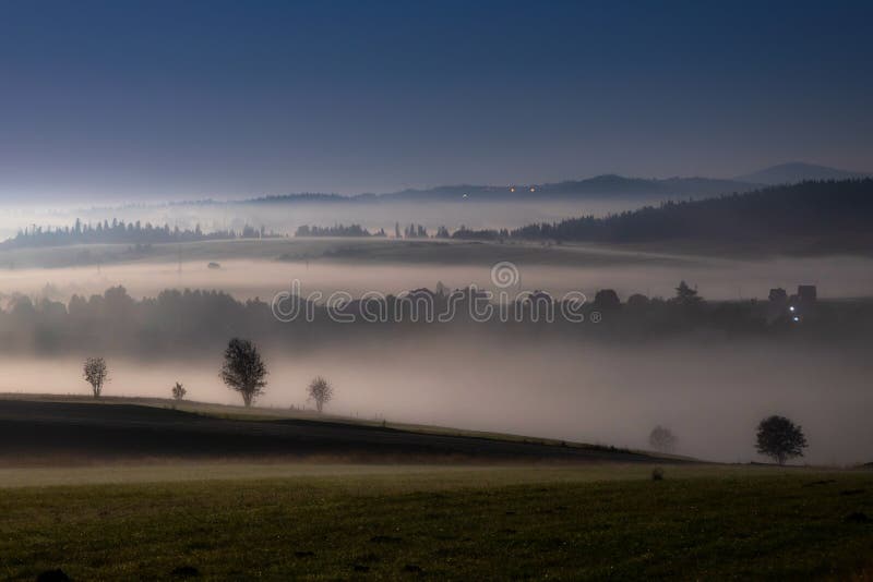 Hazy Landscape of Podhale in Poland at Night Stock Photo - Image of ...