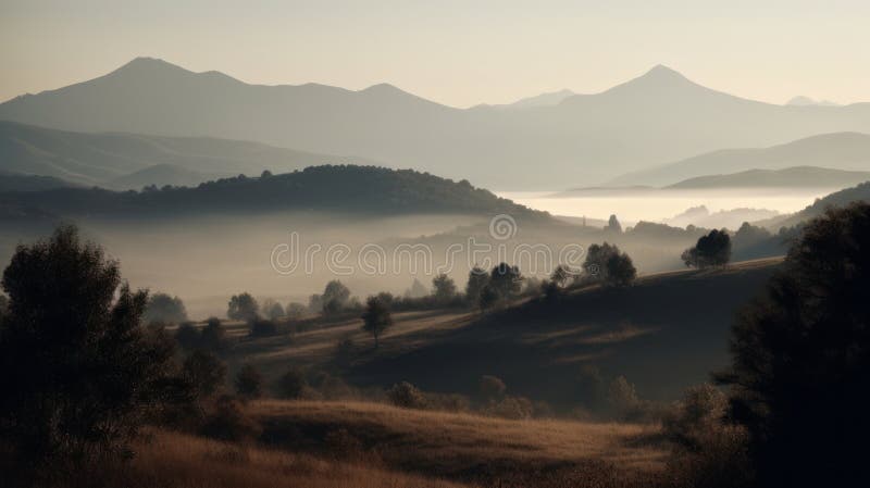 Hazy Mist on a Distant Mountain Range. AI Generated Stock Illustration ...