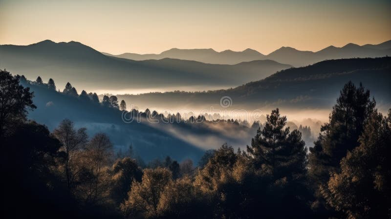 Hazy Mist on a Distant Mountain Range. AI Generated Stock Illustration ...