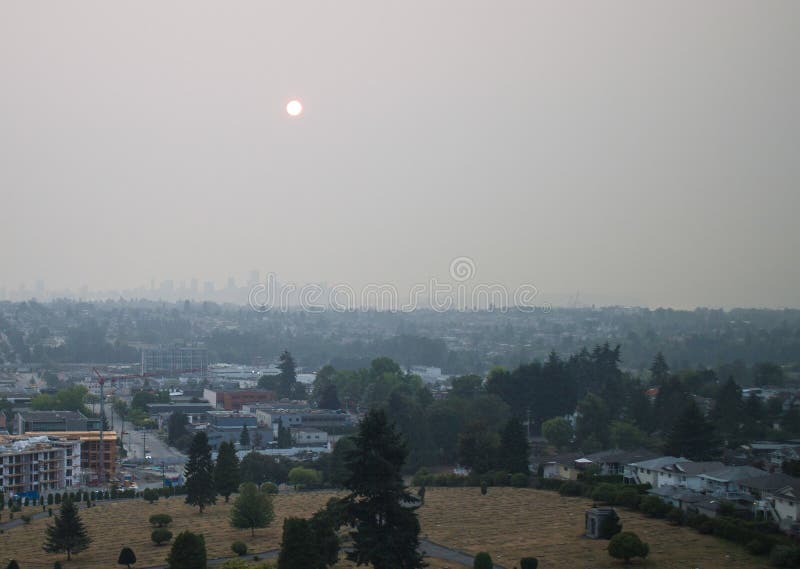 Hazy Red Sun Over Urban Cemetery Stock Image - Image of trees, burnaby ...