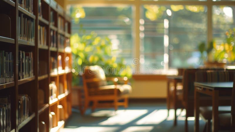 A Hazy View of the Peaceful Reading Area in the Librar Stock Image ...