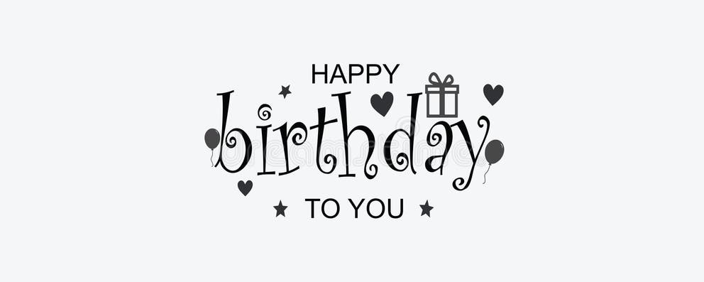 Happy Birthday Lettering Banner with Balloons, Stars, Gifts & Hearts ...