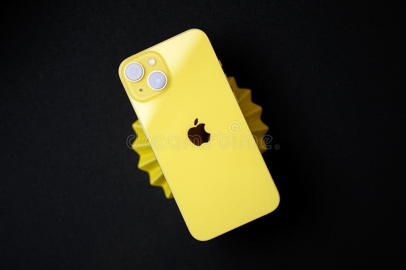 IPhone 14 Yellow for Editorial Use Editorial Photo - Image of device ...
