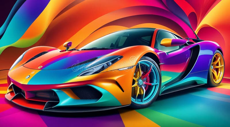 Abstract Sports Car on Colored Background, Car Art, Colored Car on ...