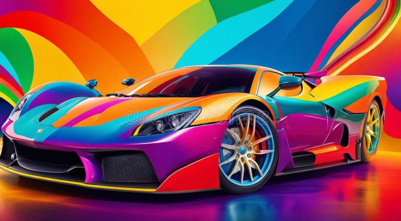 Abstract Sports Car on Colored Background, Car Art, Colored Car on ...