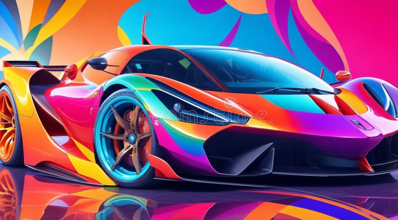 Abstract Sports Car on Colored Background, Car Art, Colored Car on ...