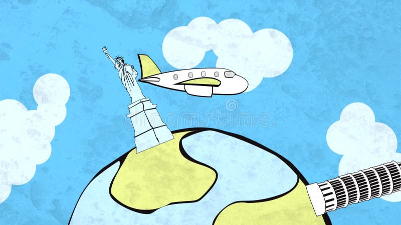 HD Cartoon of Airplane Flying Around the Globe Stock Video - Video of ...