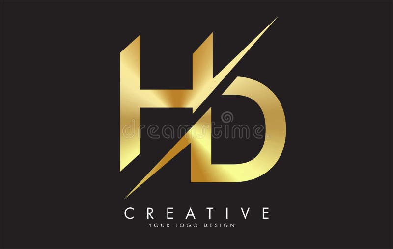 HD H D Golden Letter Logo Design with a Creative Cut Stock Vector ...