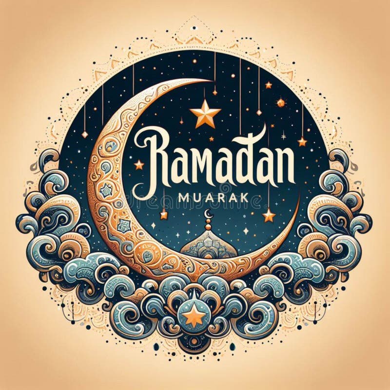 Ramadan Mubarak Wish with Crescent and Moon Graphics, HD Image Muslim Celebrations Stock ...