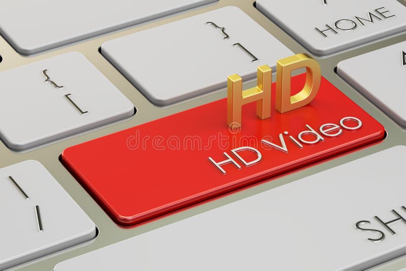 HD Video Concept on Red Keyboard Button, 3D Rendering Stock ...