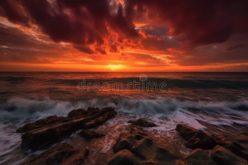 Hd View of Seaside with Dramatic Sky during Sunset Generative AI Stock ...