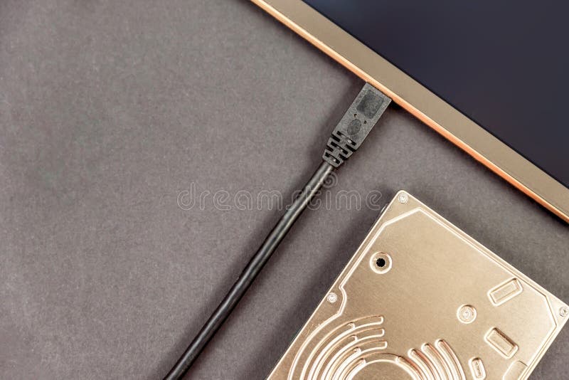 Hdd 2.5 Hard Drive Disk Connected To Digital Tablet Via Sata Usb Cable ...