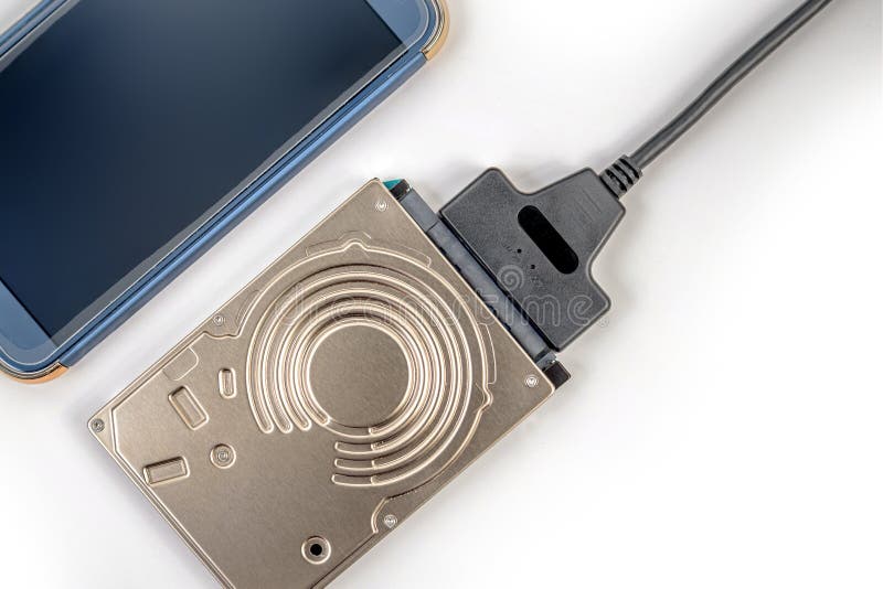 Hdd 2.5 Hard Drive Disk Connected To Smartphone Via Sata Usb Cable ...