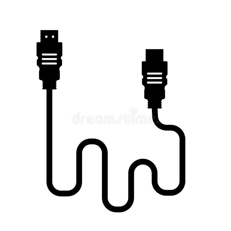 HDMI Cable Silhouette. Black and White Icon Design Elements on Isolated White Background Stock ...