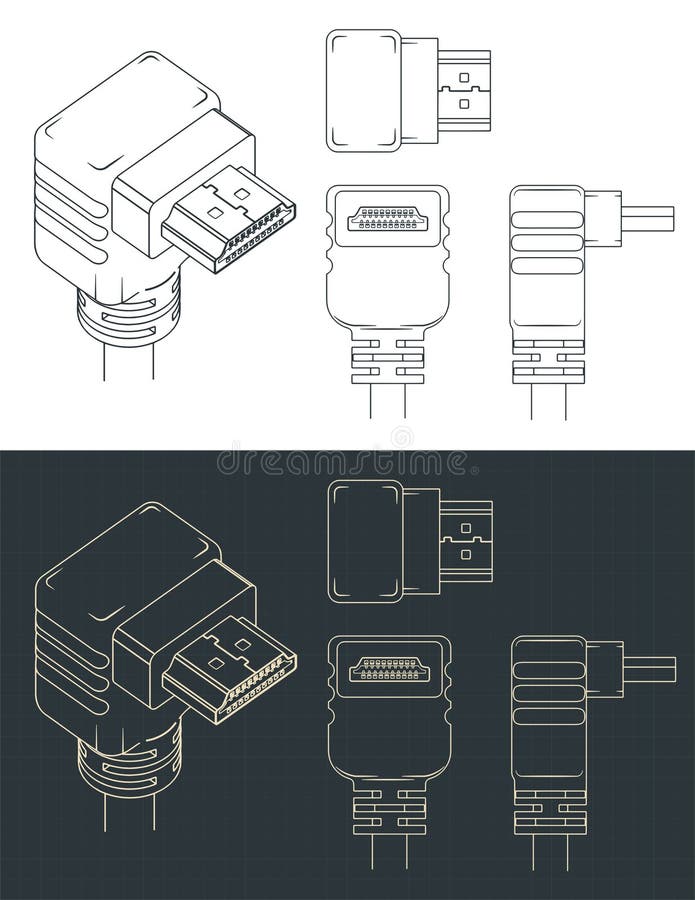 HDMI Male Angular Plug Blueprints Stock Vector - Illustration of ...