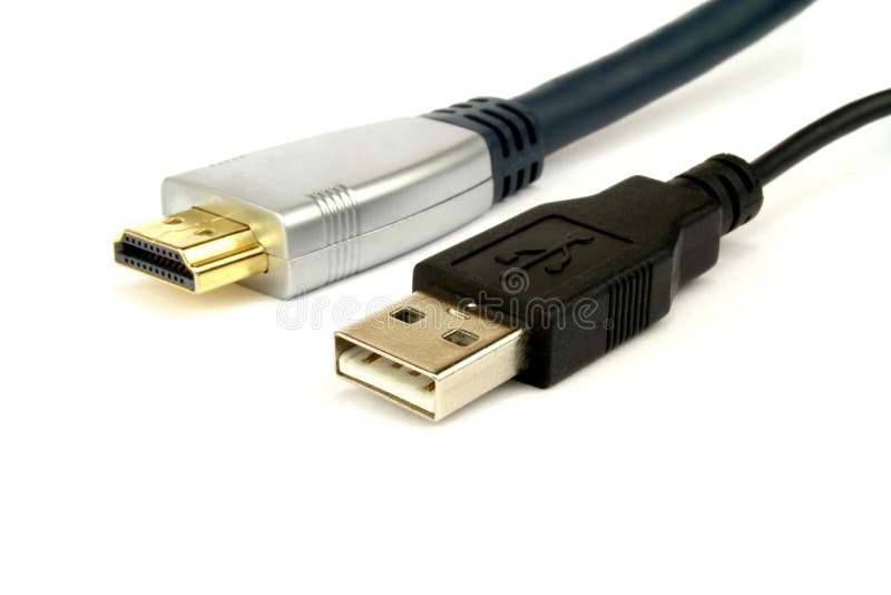 HDMI- och USB-kabel fotografering för bildbyråer. Bild av modernt ...