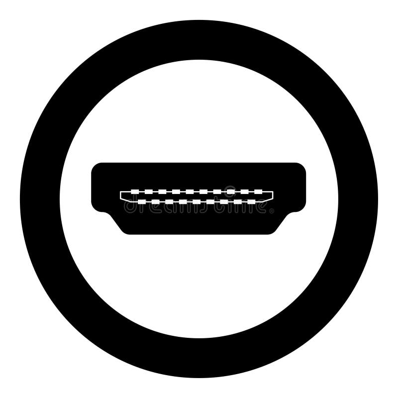 HDMI Port Socket Icon in Circle Round Black Color Vector Illustration Image Solid Outline Style ...