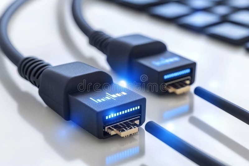 HDMI and USB Cables Plugged into a Keyboard Illustrating Modern Data ...