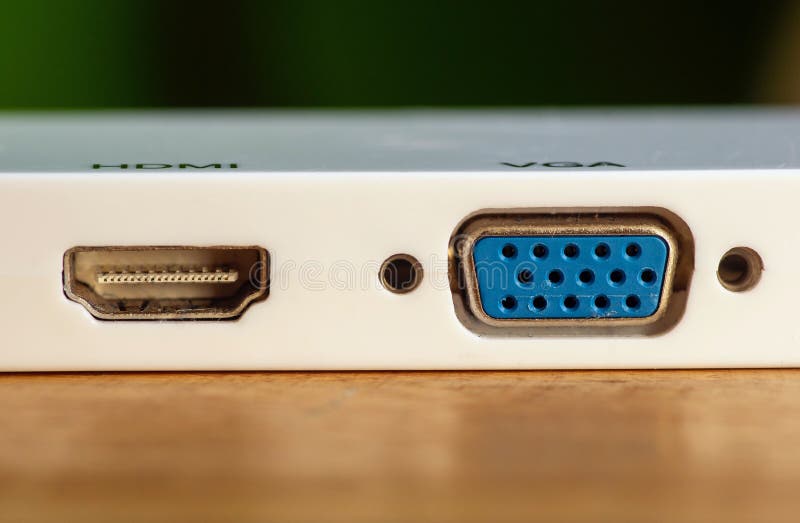 HDMI and VGA Port Outlet on White Panel Stock Photo - Image of ...