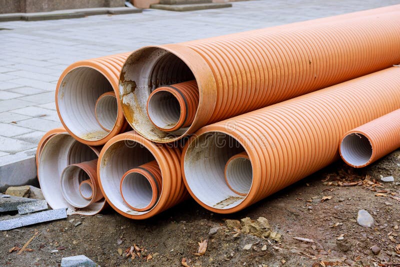 An HDPE Polyethylene Sewer Pipe Awaiting Installation, Ready To Form ...