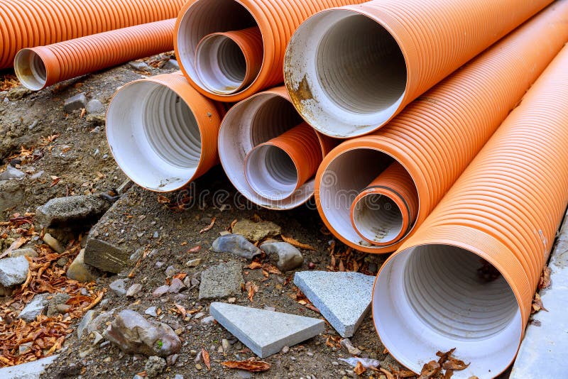 HDPE Polyethylene Sewer Pipes that are Ready for Installation on a ...