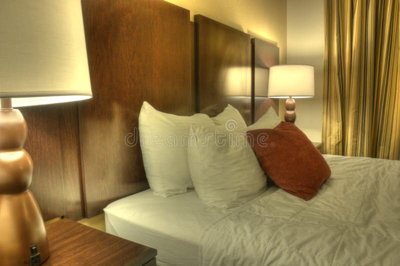HDR of Hotel Room stock image. Image of reflection, lamps - 14290551