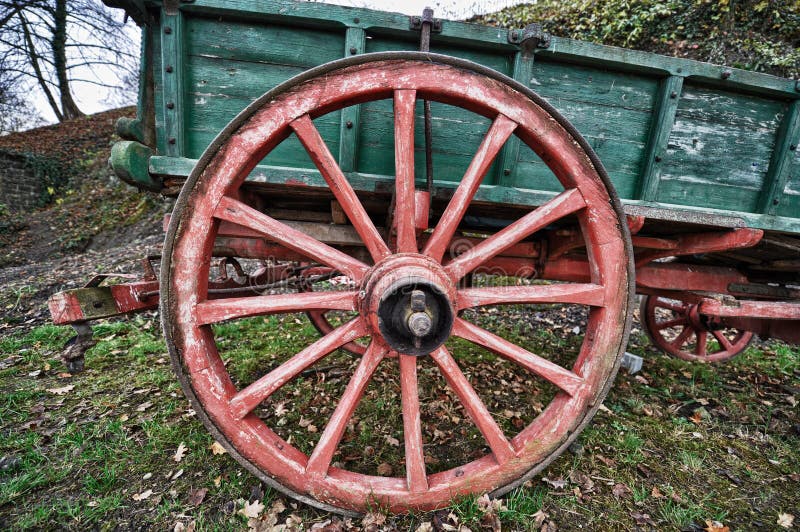 HDR of an Old Red Painted Wheel Stock Image - Image of wheel, green ...