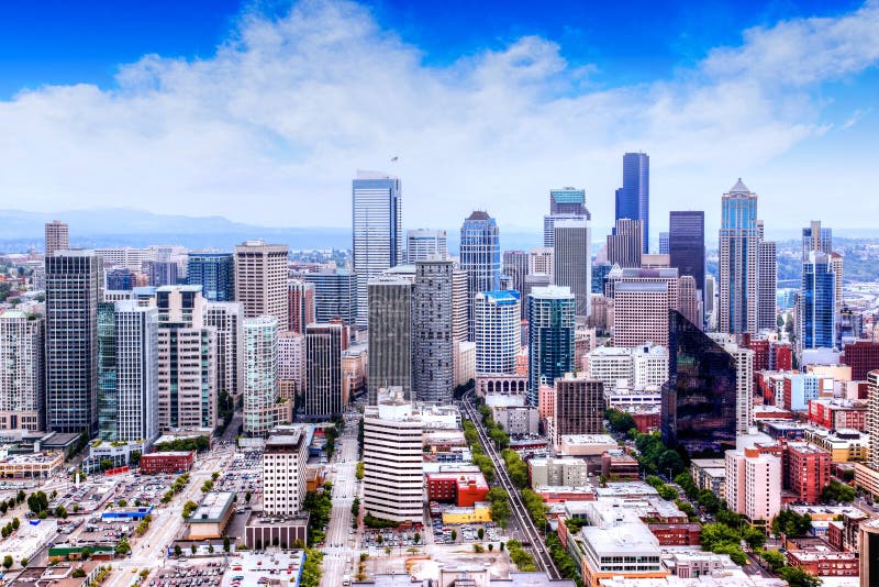 HDR Rendering of Seattle Skyline Stock Photo - Image of cloudy, culture ...